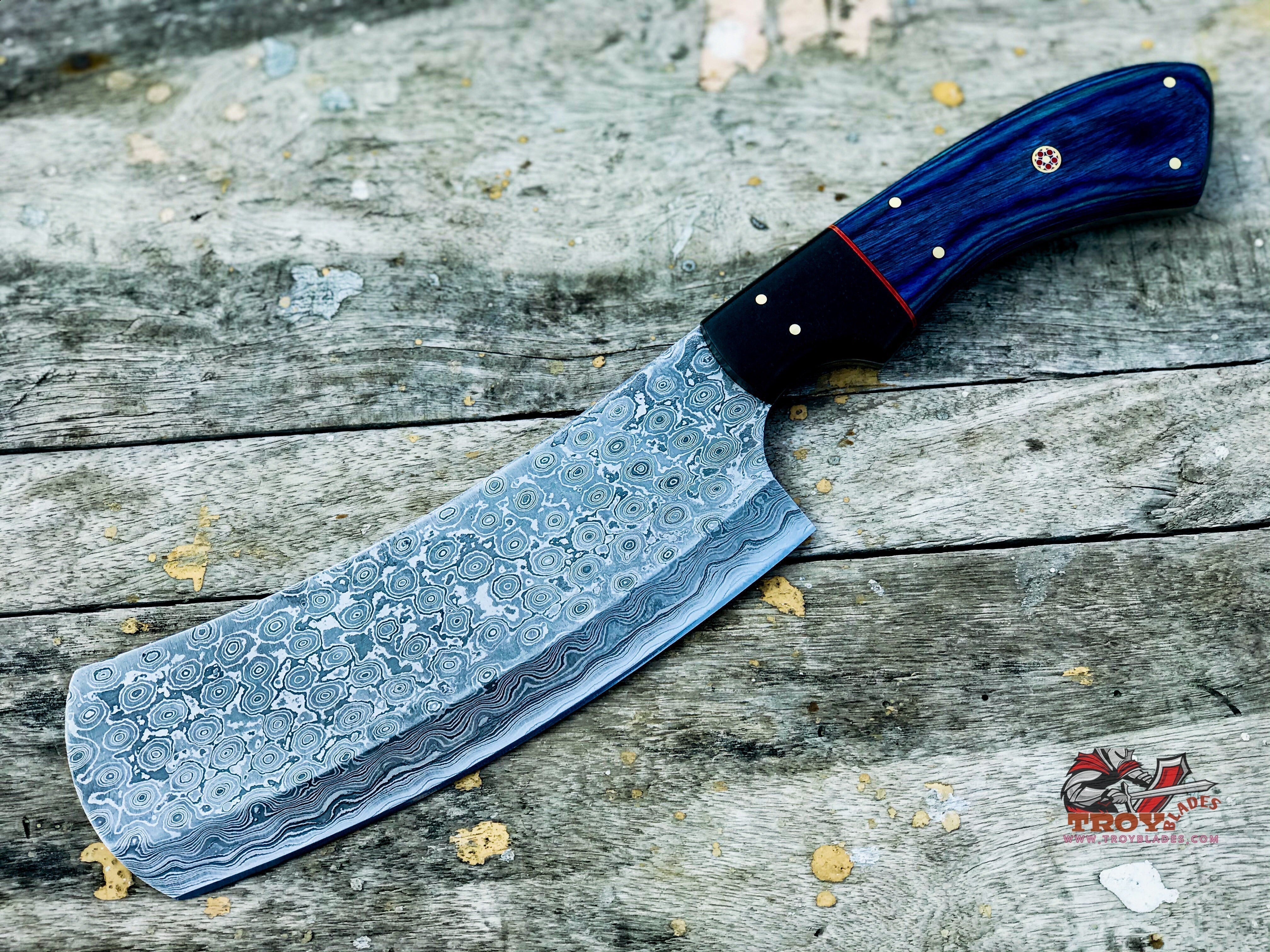 Custom Handmade Damascus Meat cleaver with sheathe – Troy Blades